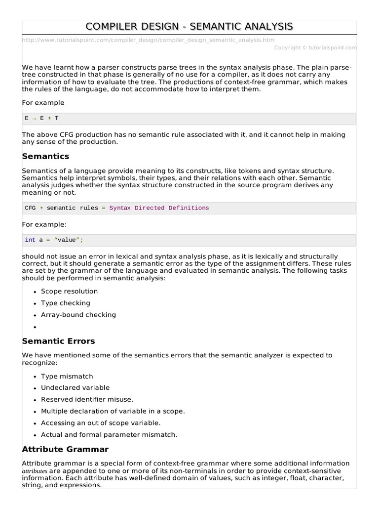 Compiler Design Semantic Analysis | PDF | Parsing | Compiler