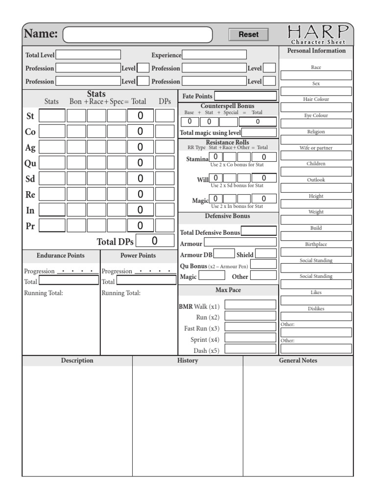 HARP Character Sheet PDF | PDF | Armour | Video Games