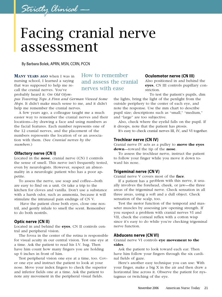 Cranial Nerve Assessment Faces | PDF | Human Head And Neck | Nervous System