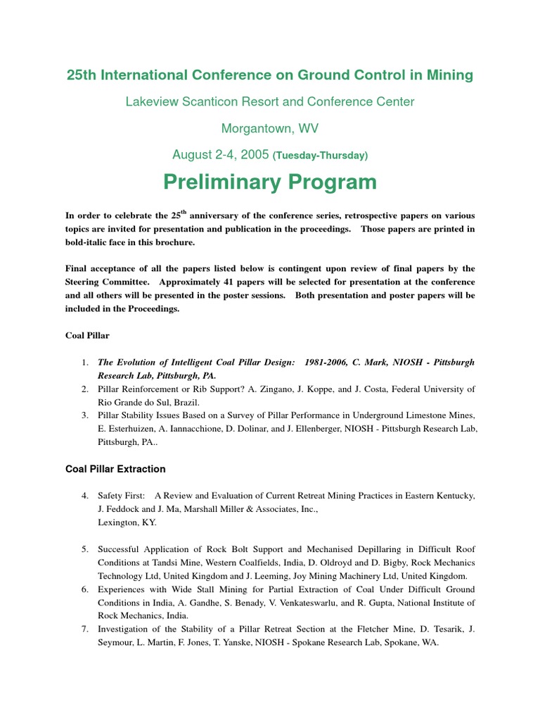25th Preliminary Program | PDF | West Virginia | Mining