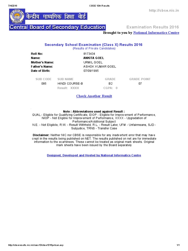 CBSE 10th Results 2016 for Private Candidates | PDF | Career & Growth ...
