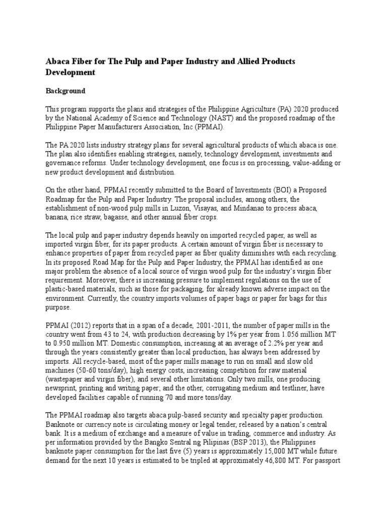 Abaca Fiber For The Pulp and Paper Industry and Allied Products ...