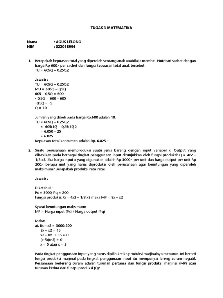 Tugas 3 Matematika | PDF