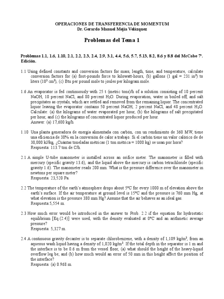 Problemas Propuestos OTM | PDF | Pressure | Pressure Measurement