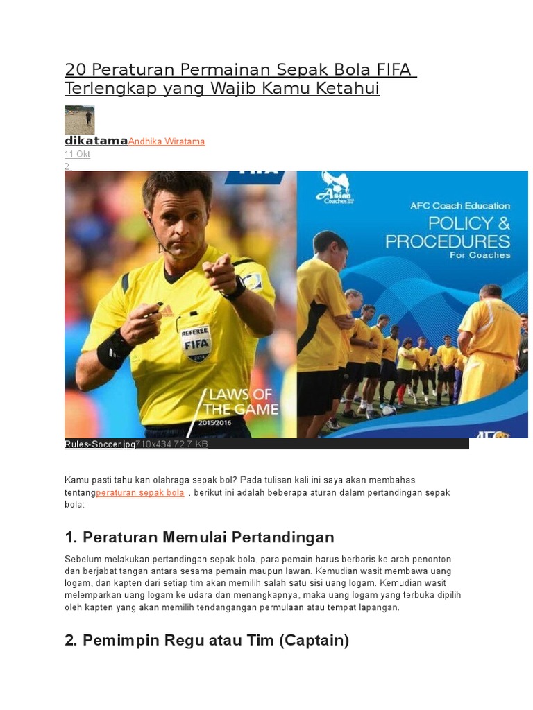 20 Peraturan Permainan Sepak Bola FIFA Terlengkap Yang Wajib Kamu ...