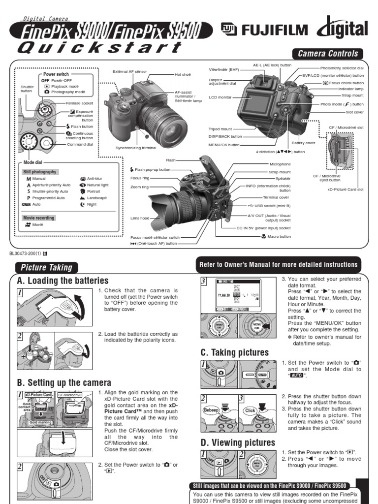 Fujifilm FinePix S9000 Digital Camera Quick Start Guide | Electrical ...