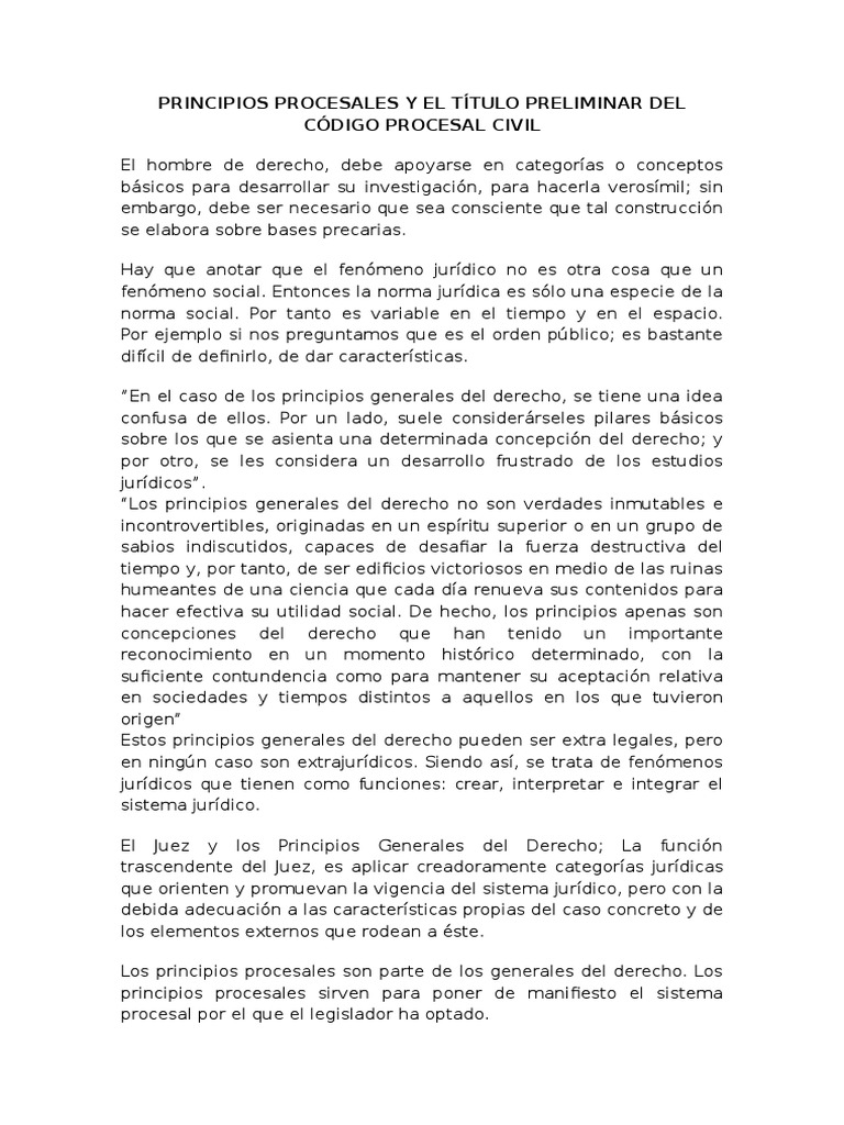 Principios Procesales y El Título Preliminar Del Código Procesal Civil | PDF | Ley procesal ...