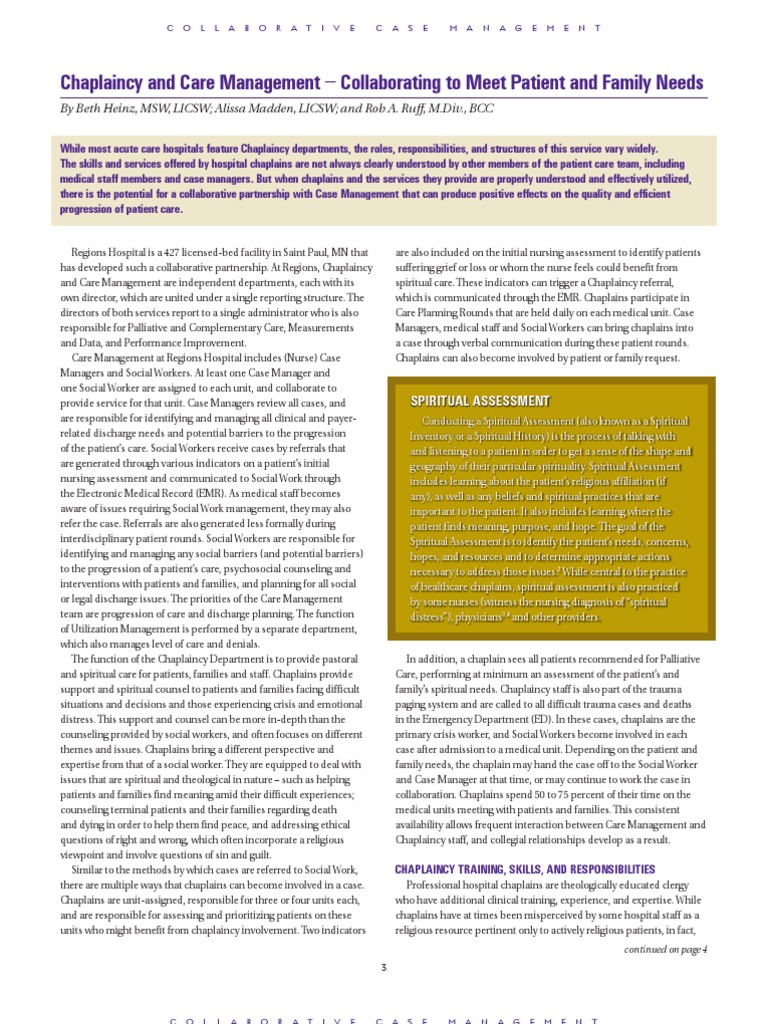 Chaplaincy and Care Management - Collaborating To Meet Patient and ...