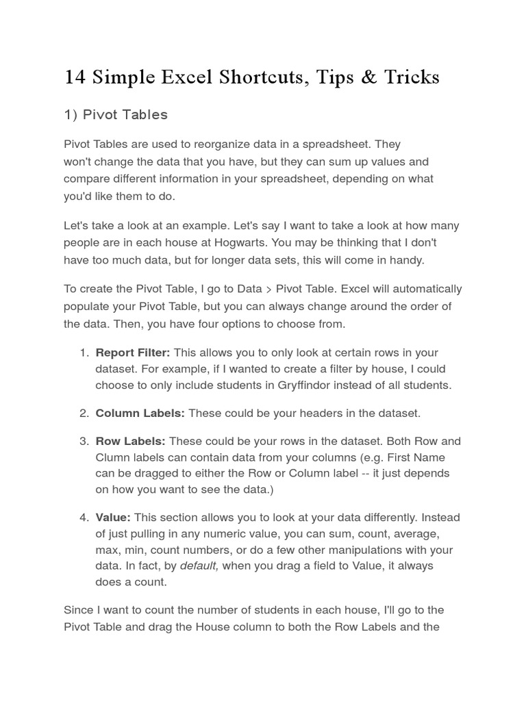 Simple Excel Shortcuts | PDF | Microsoft Excel | Spreadsheet