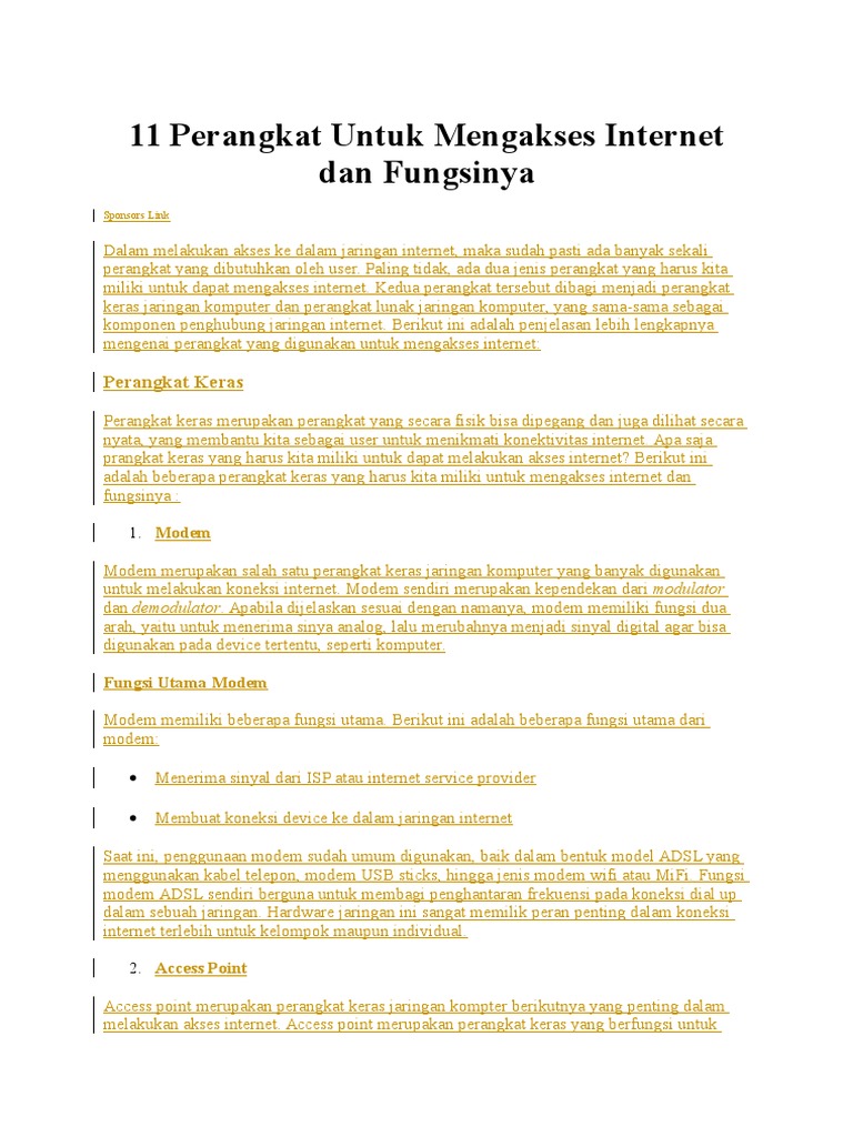 11 Perangkat Untuk Mengakses Internet Dan Fungsinya | PDF