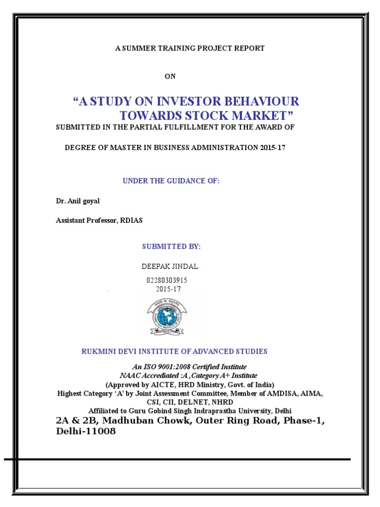 A Project Report On Study On Investor Behaviour Towards Stock Market ...