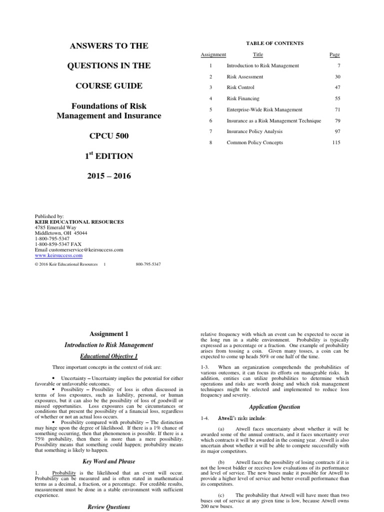 CPCU 500 Look Inside The Book | PDF | Risk | Risk Management