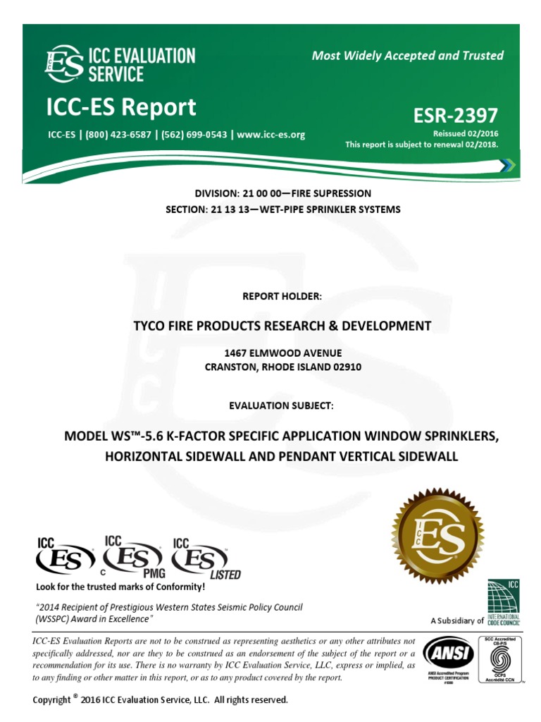 Esr 2397 | PDF | Fire Sprinkler System | Wall