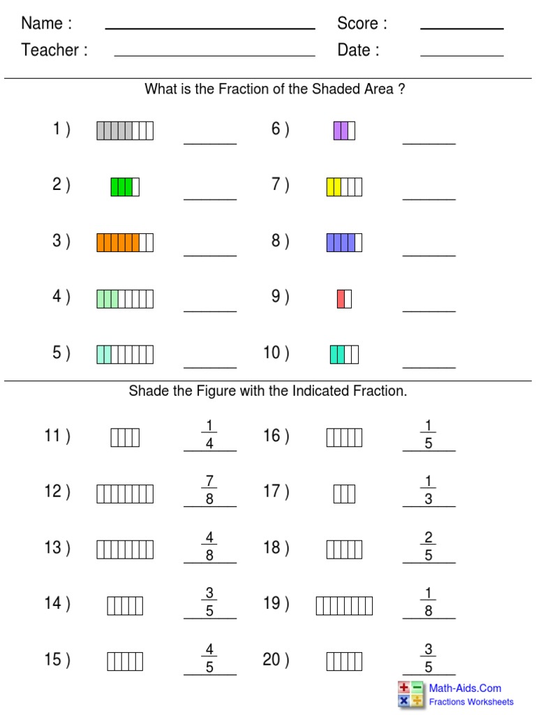 What Is The Fraction of The Shaded Area ?: Fractions Worksheets | PDF