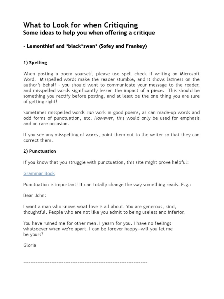 What To Look For When Critiquing | Metre (Poetry) | Sonnets