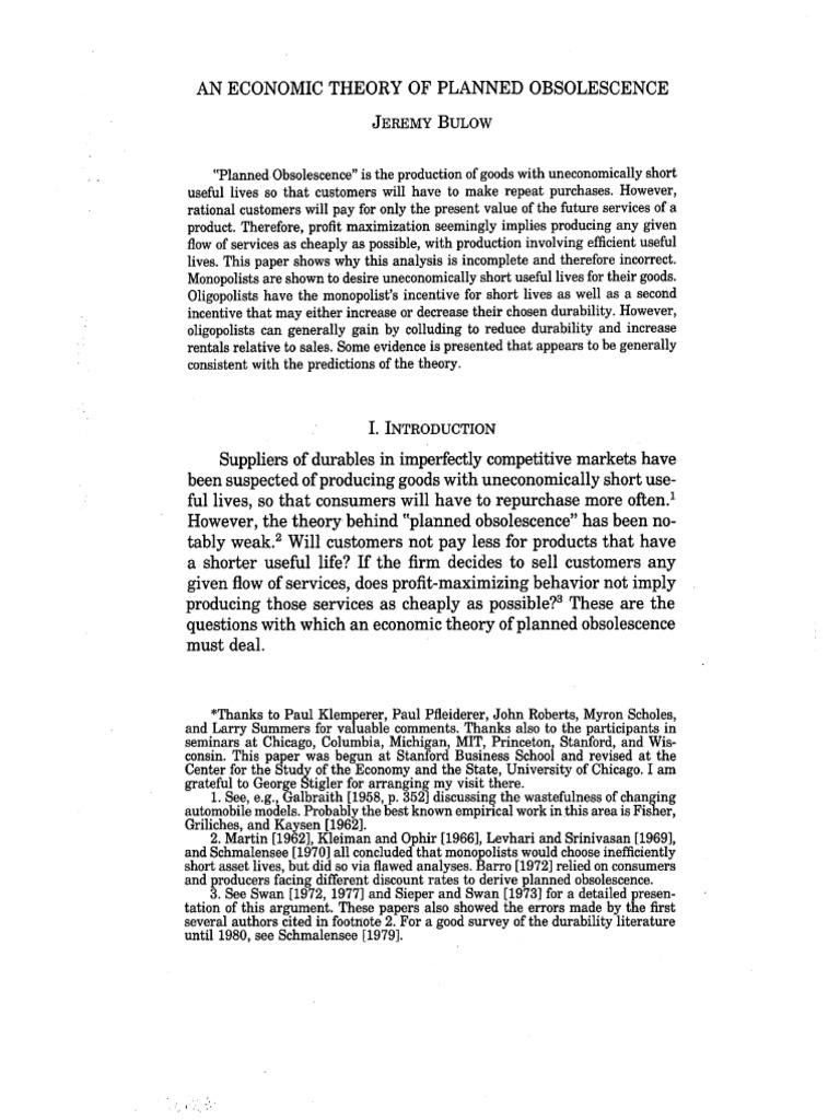 An Economic Theory of Planned Obsolescence PDF | PDF | Monopoly | Oligopoly