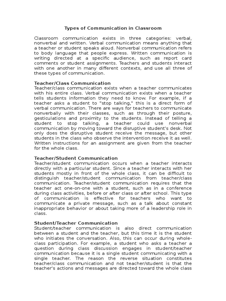 Types of Communication in Classroom | PDF | Nonverbal Communication ...