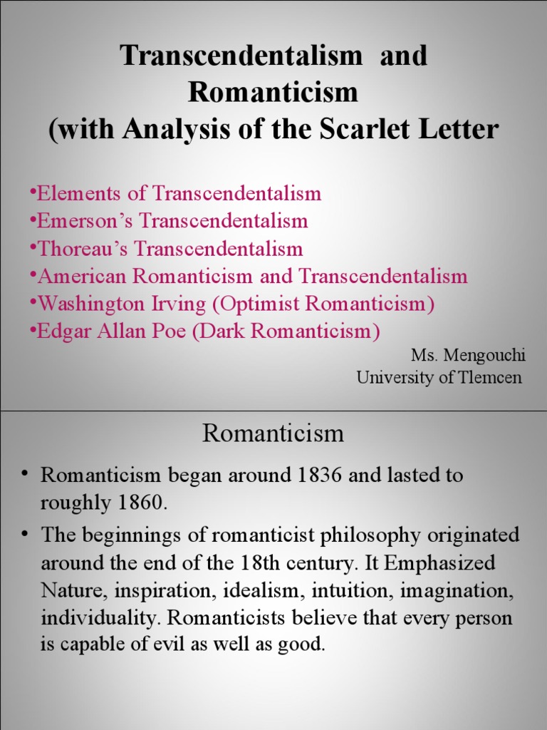 Transcendentalism and Romanticism | PDF | Transcendentalism | Romanticism