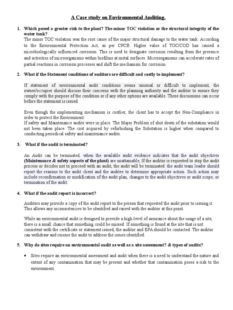 Chapter -5 a Case Study on Environmental Auditing | Auditor's Report ...