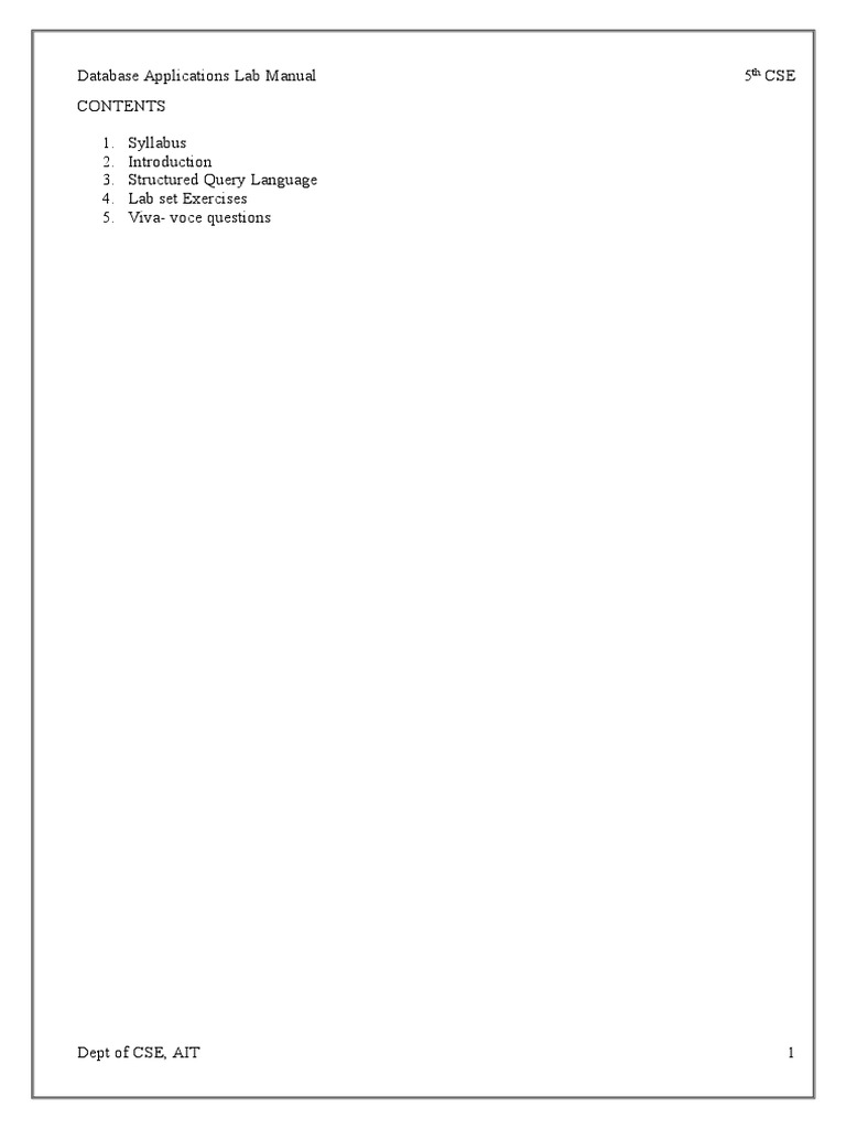 Dbms Lab Manual 2015-16 | PDF | Relational Database | Sql