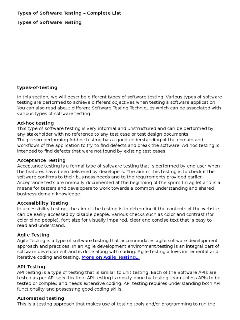 Types of Software Testing | PDF | Software Testing | Unit Testing