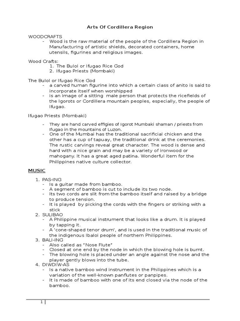 Arts of Cordillera Region | PDF | Musical Instruments | Music Technology