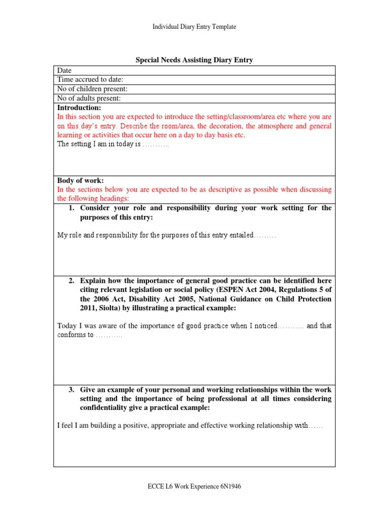 Template Diary Special Needs Assisting | PDF | Special Education ...