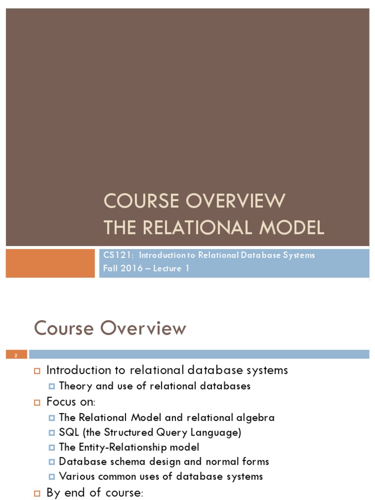 CS121 Lec 01 | PDF | Relational Model | Data Model