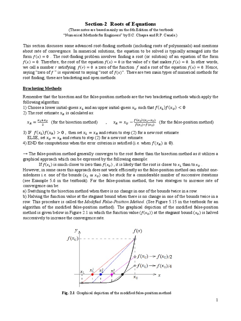Section-2 Roots of Equations: Bracketing Methods | PDF | Matrix (Mathematics) | Numerical Analysis