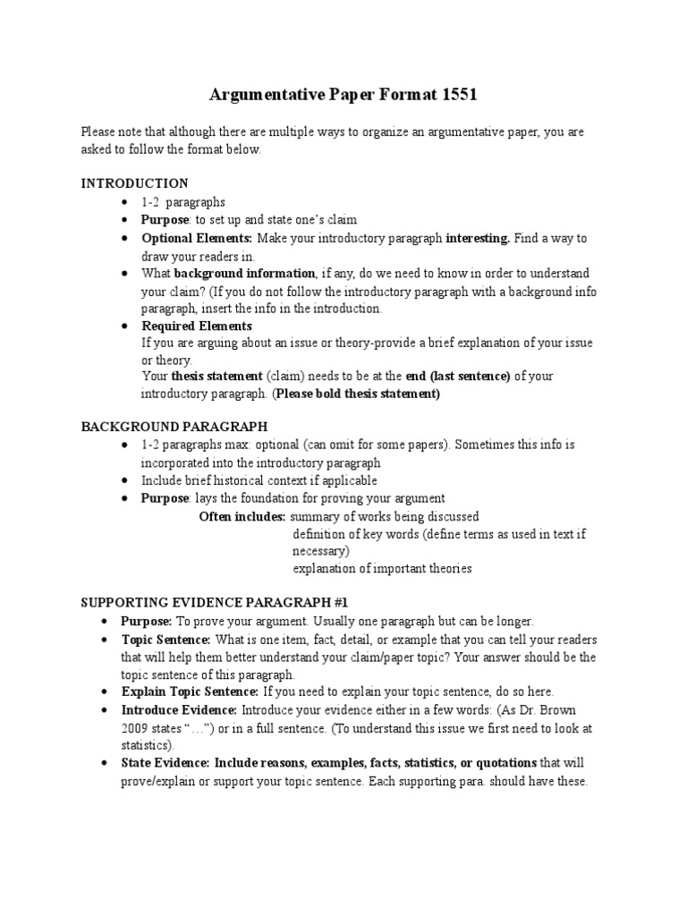 Argumentative Paper Structure Guide | PDF | Argument | Paragraph