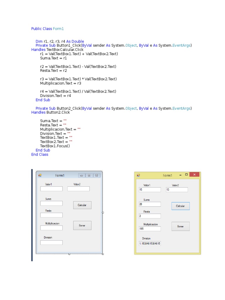 Public Class Dim As Double Private Sub Byval As Byval As Handles | PDF | Teaching Mathematics