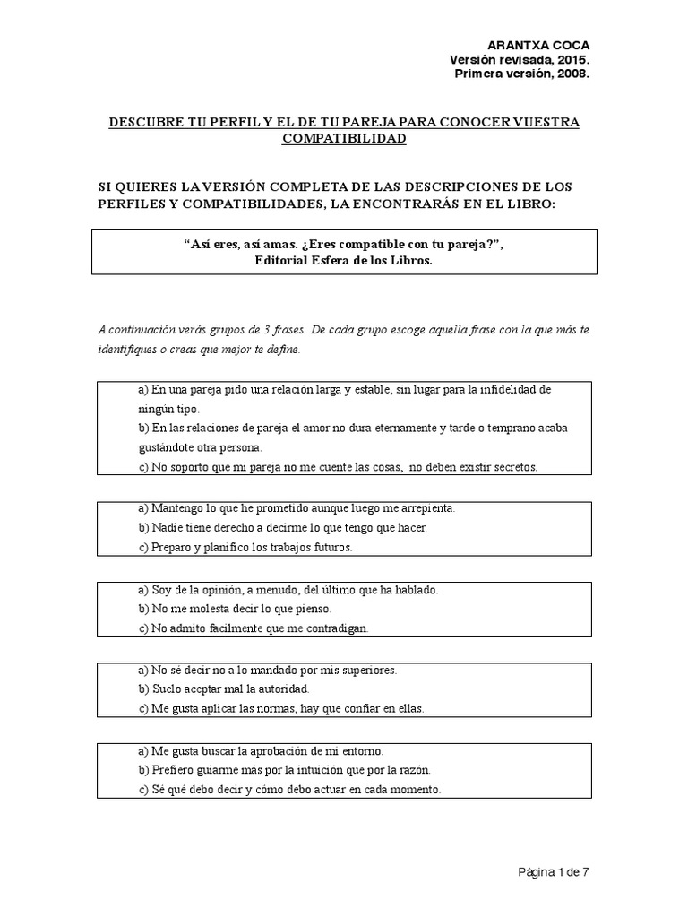 Test de Compatibilidad de Pareja | PDF | Soledad | Amor