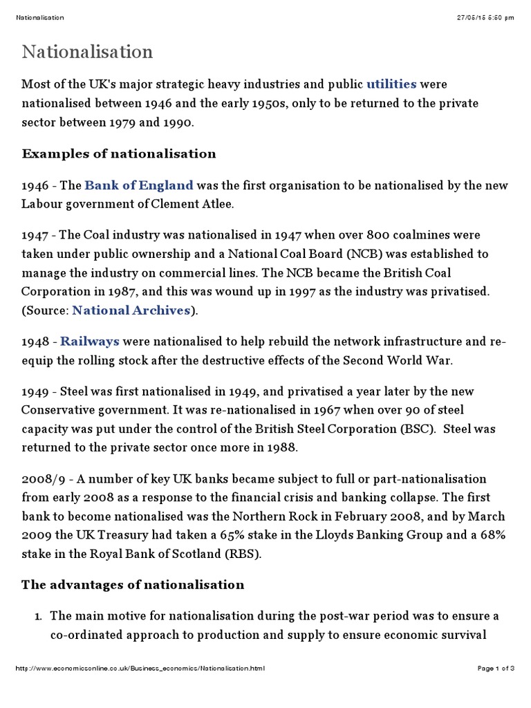 The Rise and Fall of Nationalisation: An Analysis of the ...