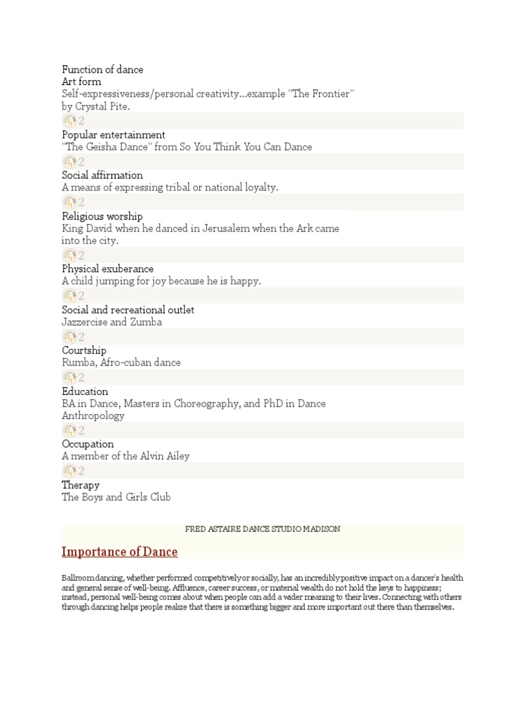 Function of Dance | PDF | Ballet | Dances