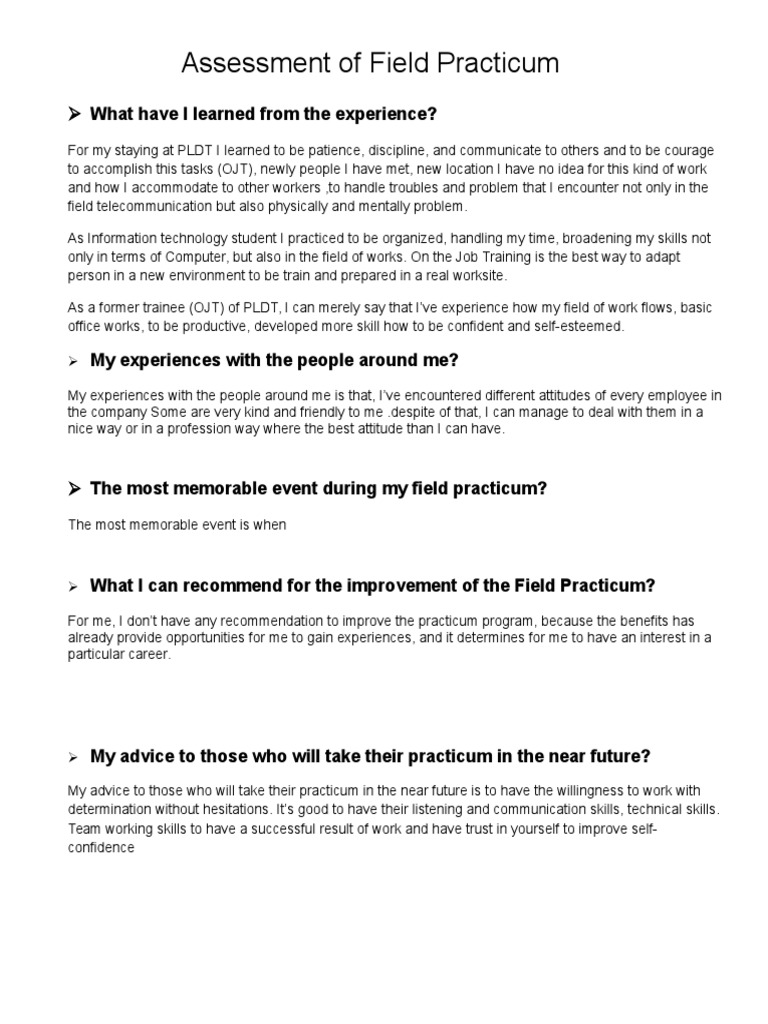 Assessment of Field Practicum