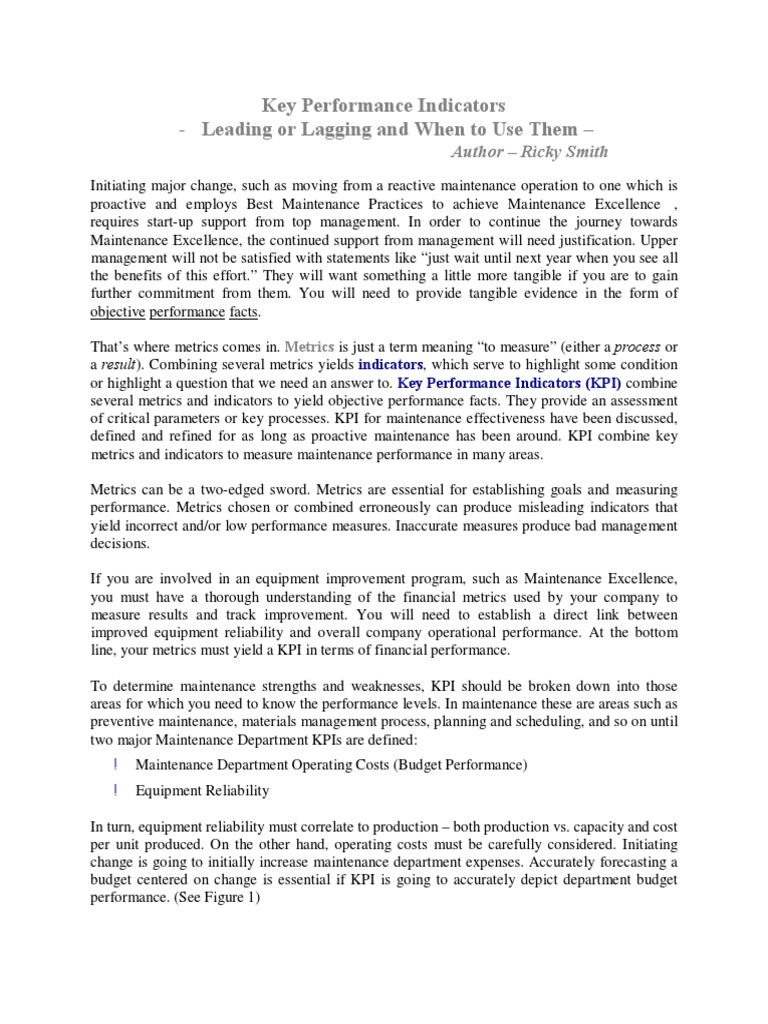 Measuring Maintenance Performance in A Proactive Manner - Key ...