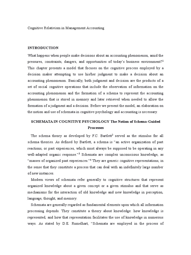 Cognitive Relativism in Management Accounting | PDF | Schema ...