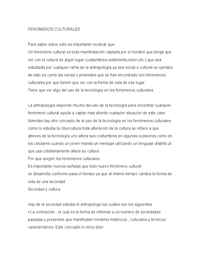 Fenómenos Culturales y su Impacto | PDF | Antropología | Sociedad