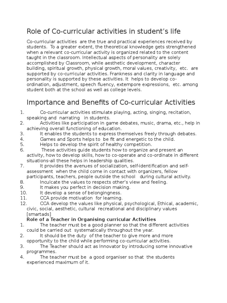 Role of Co-Curricular Activities in Student's Life | PDF | Value ...