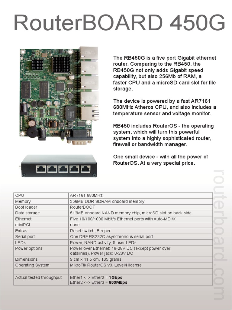 MikroTik RB450G Router Specifications | PDF