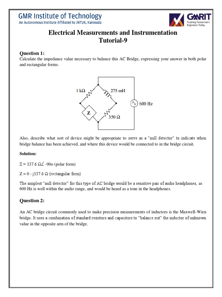Electrical Measurements and Instrumentation Tutorial-9: Solution | PDF