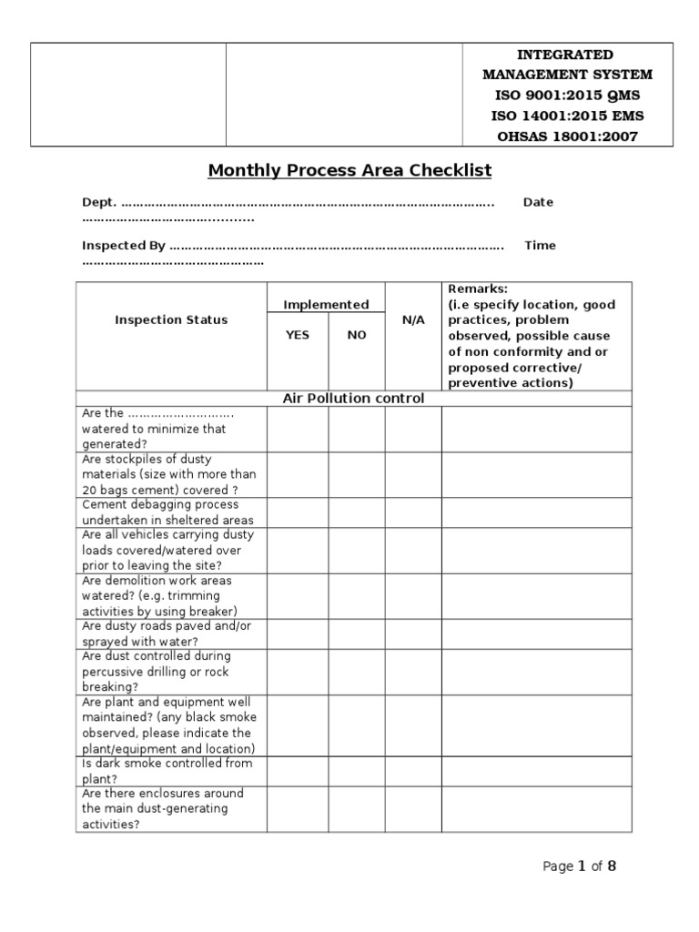 EHS Inspection Checklist | PDF | Septic Tank | Waste