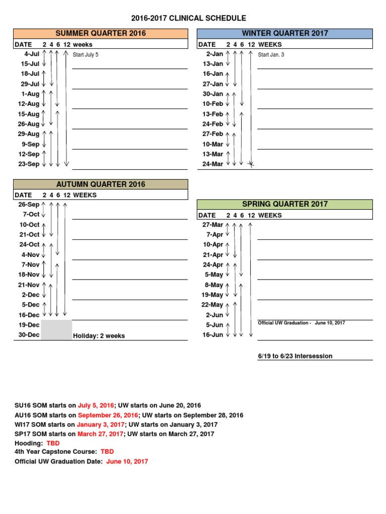 2016-2017 CLINICAL SCHEDULE Summer Quarter 2016 Winter Quarter 2017 ...