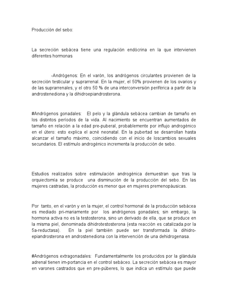 Producción Del Sebo | PDF | Andrógino | Glándula suprarrenal