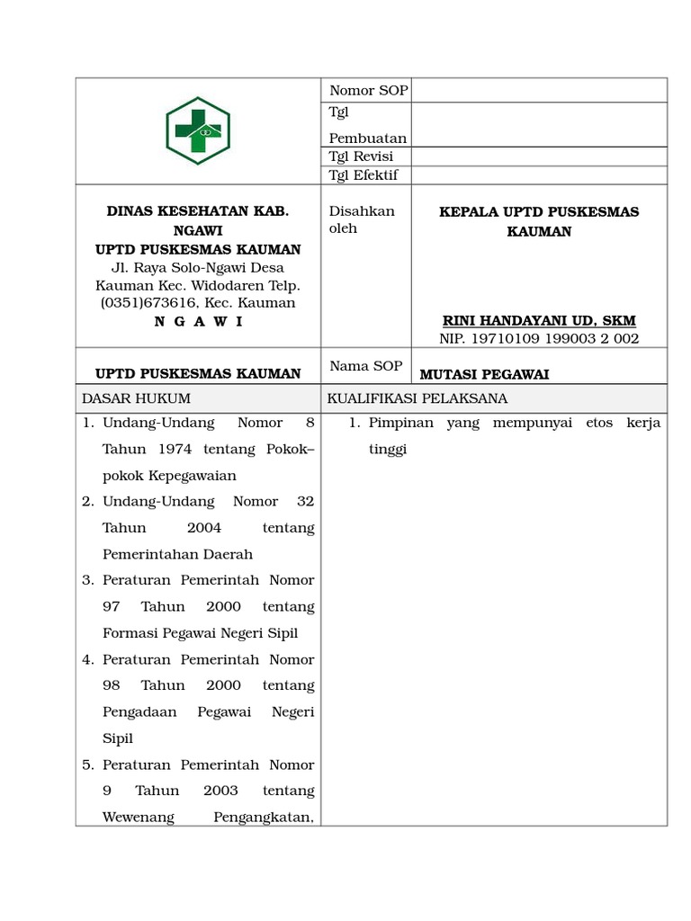 Sop Mutasi Pegawai | PDF