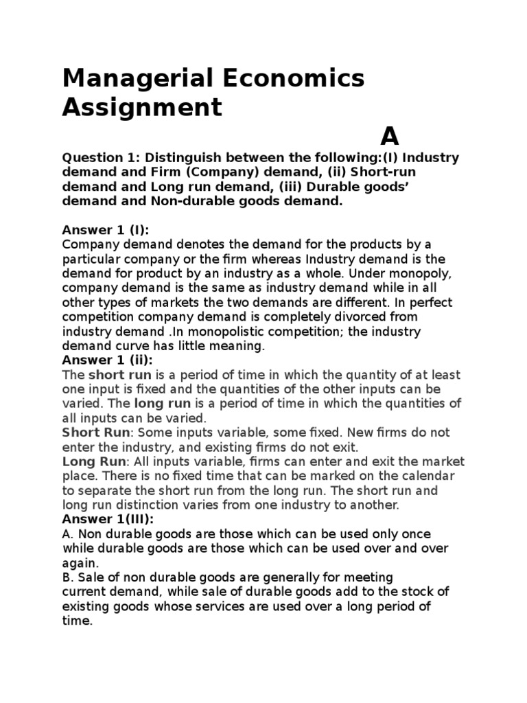 Managerial Economics Assignment A | PDF | Long Run And Short Run | Demand