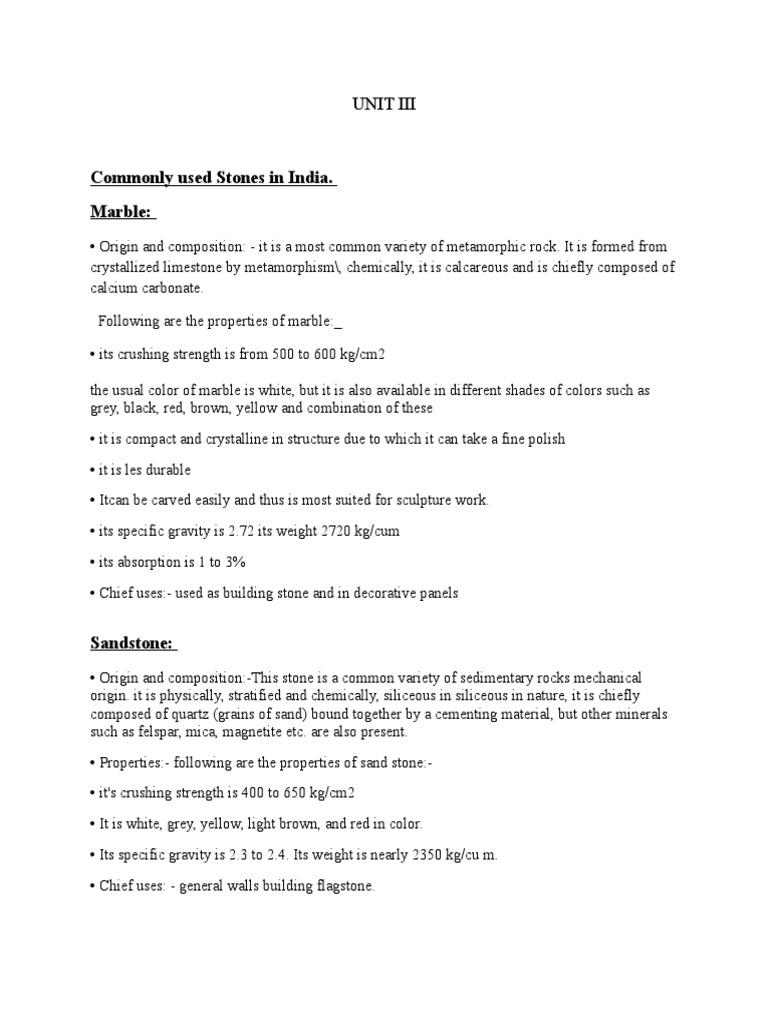 BCM Notes Unit III | PDF | Masonry | Stone