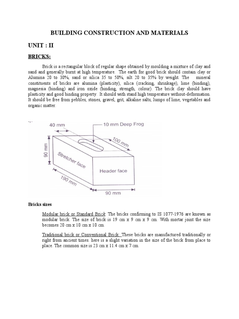 BCM Notes Unit No. II | PDF | Brick | Concrete