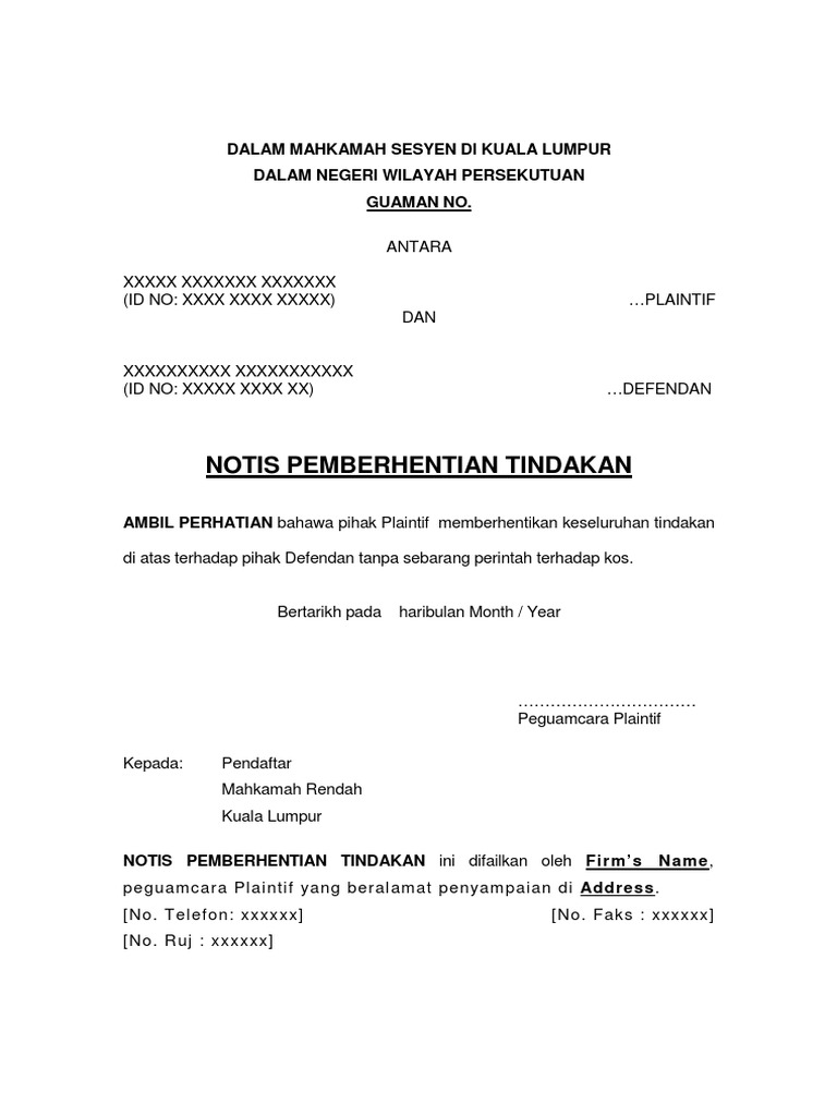 Notice of Discontinuance in Bahasa (Legal Paper) | PDF