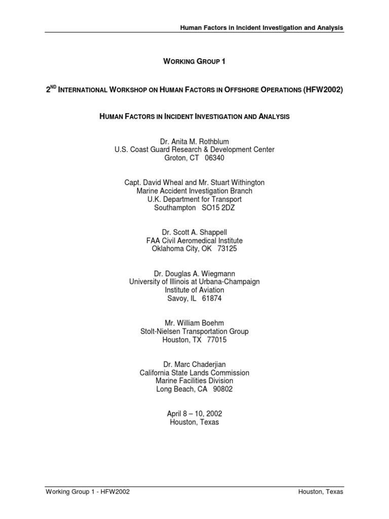 Human Factors in Incident Investigation and Analysis | Download Free ...